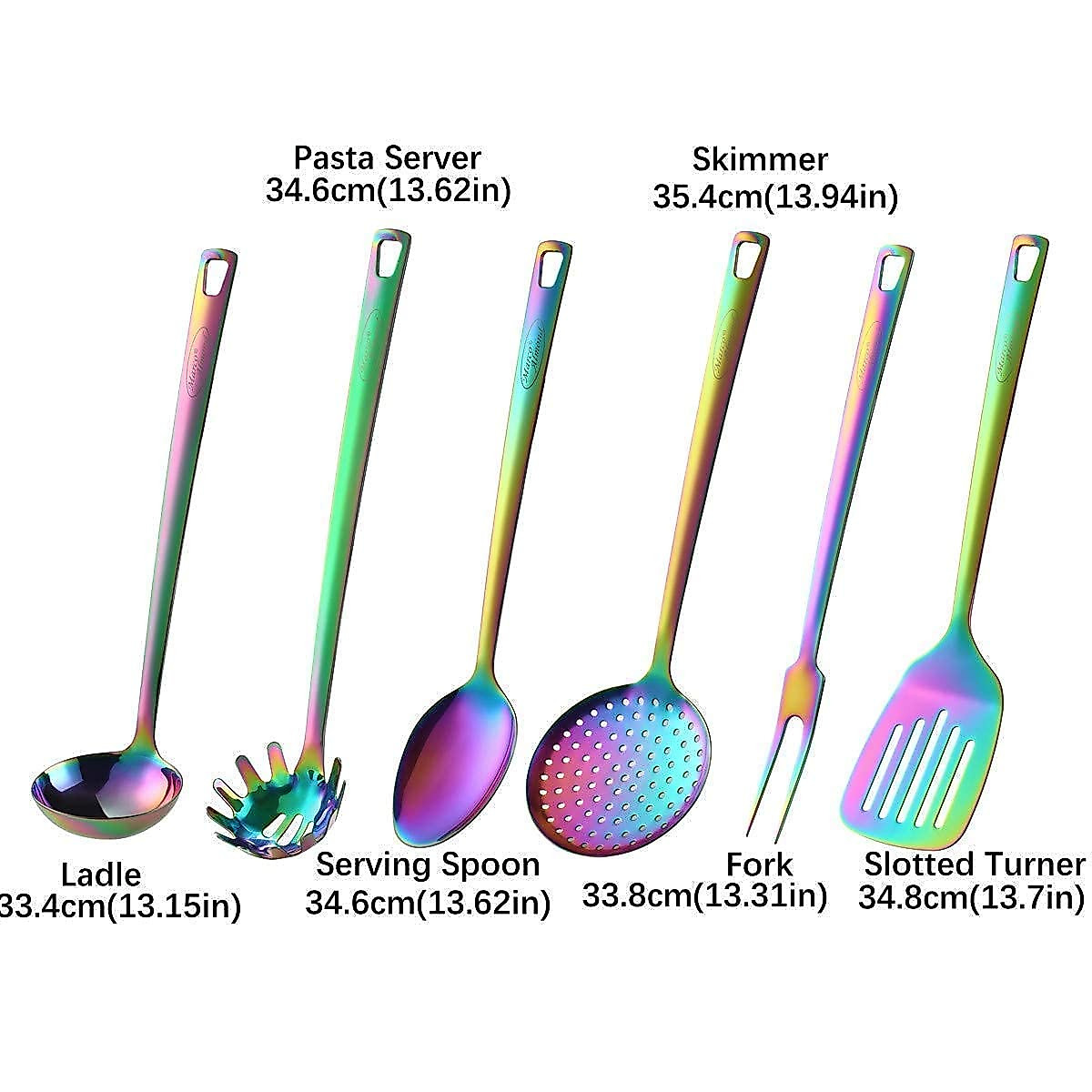KYA27 Kitchen Knives Set with Wooden Block+ KYA52 Rainbow Kitchen Utensils Set+ KYA55 Rainbow Titanium Long Handle Spoons PACK of 8