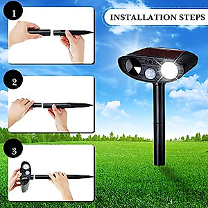 Kittmip Ultrasonic Animal Repeller Outdoor Solar Repellent Deterrent with Motion Sensor Waterproof Scarer Repel Cat Dog Squirrel Raccoon Skunk Rats, Black (8)