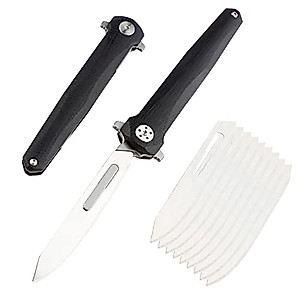 TENCHILON T369 Small Folding Pocket Flipper Scalpel Knife, 10pcs #60 Replaceable Blades, G10 Handle, Compact Slim Gentleman's Scalpel EDC Utility Knives 1.2oz