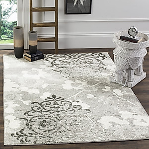 SAFAVIEH Adirondack Collection Accent Rug - 4' x 6', Silver & Ivory, Floral Glam Distressed Design, Non-Shedding & Easy Care, Ideal for High Traffic Areas in Foyer, Living Room, Bedroom (ADR114B)