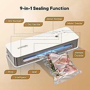 Vacuum Sealer Machine, voriah automatic smart touch screen Vacuum Sealer Machine (automatic & manual optional)，9-in-1 multi-function sealing mode For food preservation and storage，Pow erful Dual Pumps Food Air Sealing System, Sous Vide ，machine washabl