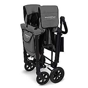 WONDERFOLD W2 Original+ Stroller Wagon (2 Seater) - Collapsible Wagon Stroller with Seats with 5-Point Harnesses, Easy-Access Door, and Adjustable Sun Canopy, Charcoal Gray