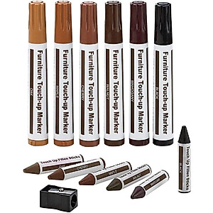 Furniture Repair Kit Wood Markers - Set of 13 - Markers and Wax Sticks with Sharpener Kit, for Stains, Scratches, Wood Floors, Tables, Desks, Carpenters, Bedposts, Touch Ups, and Cover Ups