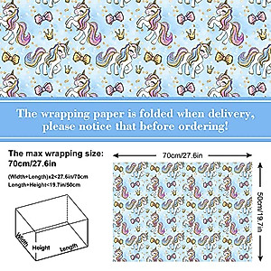 AnyDesign 12 Sheet Unicorn Wrapping Paper 6 Designs Pink Blue Unicorn Rainbow Flowers Gift Wrap Paper Bulk Folded Flat Art Paper for Birthday Baby Shower DIY Gift Packing, 19.7 x 27.6 Inch