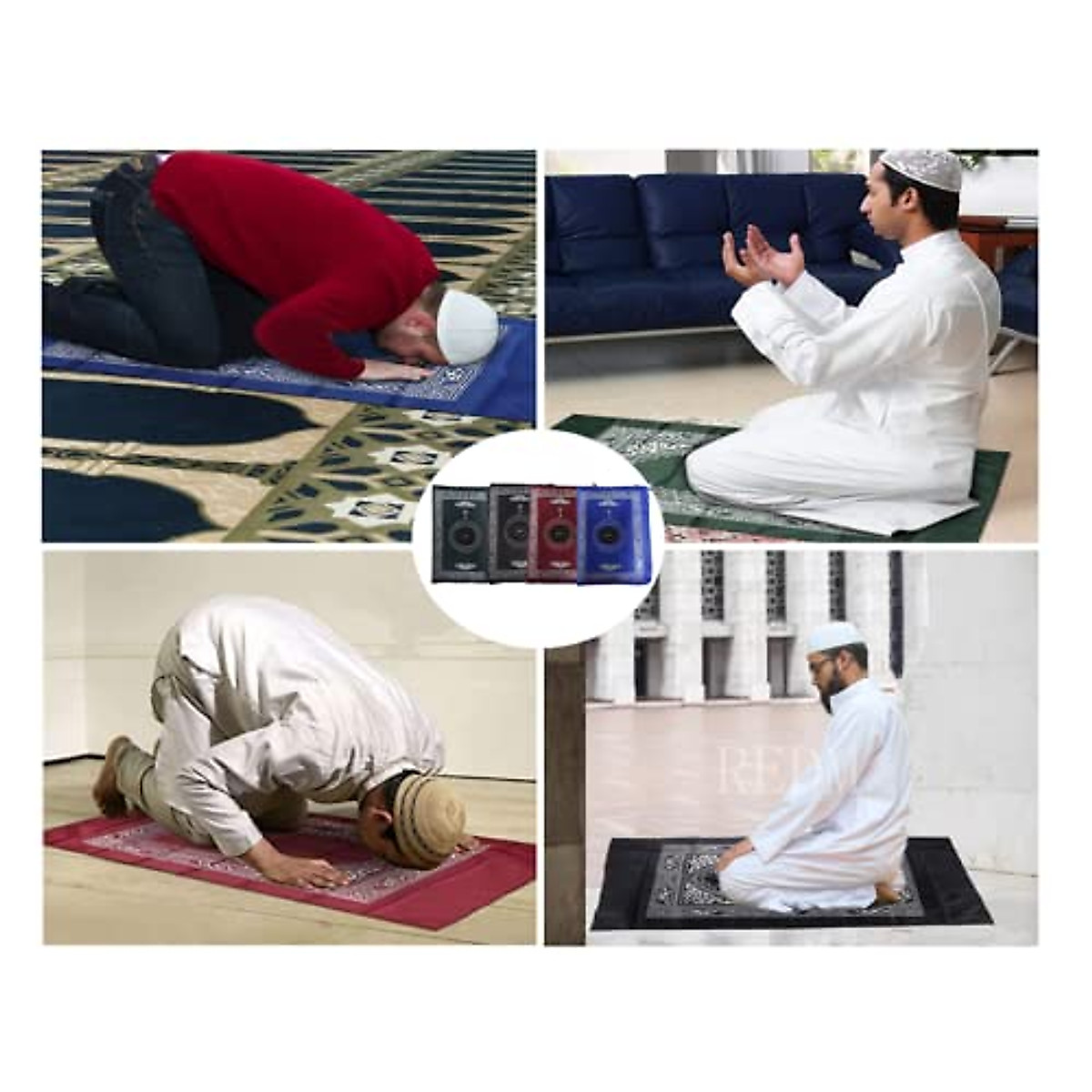 Kellegour 4 Pieces Muslim Travel Prayer Mat with Compass,Muslim Prayer Carpet,with Pocket Sized Carry Bag, Portable Muslim Prayer Mat,Islamic Prayer Rug,Islamic Prayer Pad