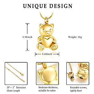 Cremation Jewelry - Teddy Bear Urn Necklace for Men Women with Mini Keepsake Urn Memorial Ash Jewelry