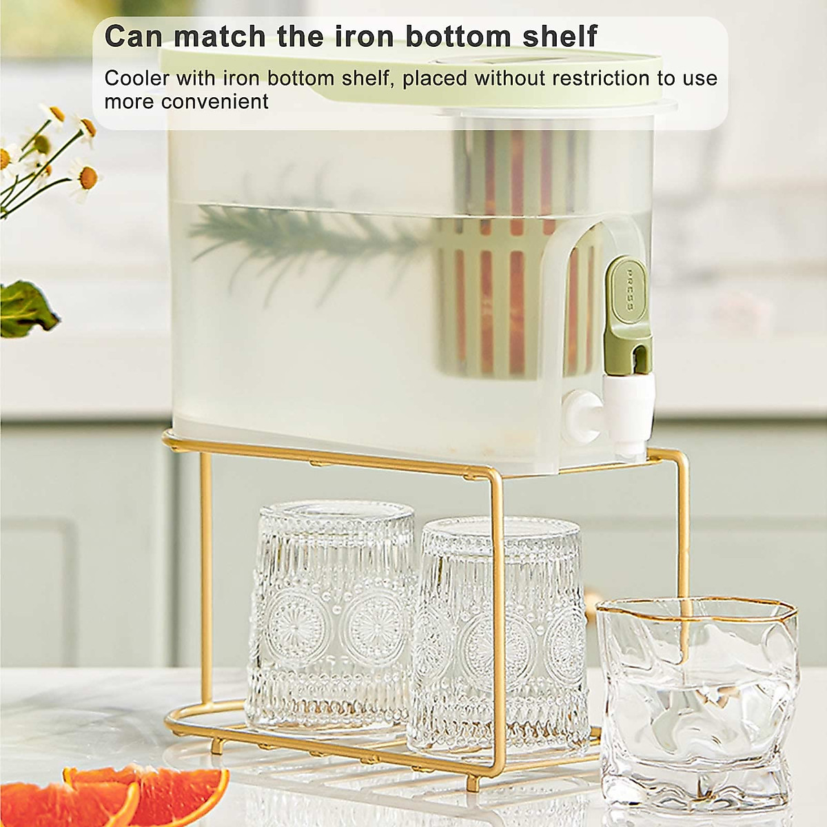 ZWMBYN Iced Drink Dispenser,1Gallon Refrigerator Cold Iced Beverage Dispenser with Spigot,Fruit Teapot Lemonade Milk Bucket Water Dispense for Kitchen Home Party Bar