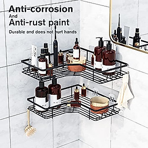 Ookeg 2 Pack Shower Caddy Corner, Corner Shower Shelf for Bathroom, 2 Tier Shower Corner Shelf with 8 Hooks, No Drilling Self Adhesive