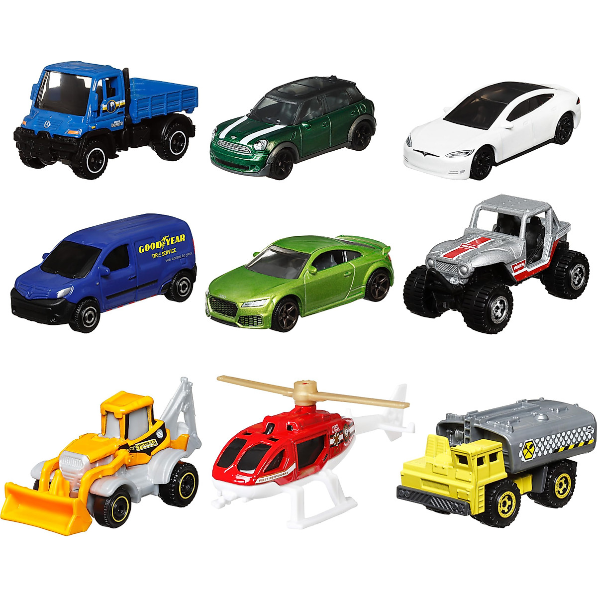 Matchbox Cars, 9-Pack Die-Cast 1:64 Scale Toy Cars, Construction or Garbage Trucks, Rescue Vehicles or Planes (Styles May Vary).