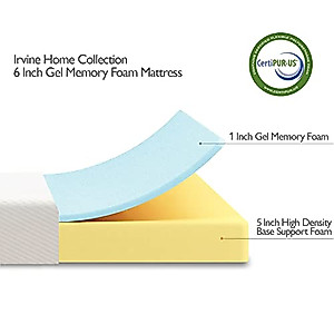 Irvine Home Collection Full Size 6-Inch, Cooling Gel Memory Foam Mattress, Medium Firm, Cool Sleep and Pressure Relief, CertiPUR-US Certified, Great for Kids, Bunk Beds, Trundles, Campers, Daybeds