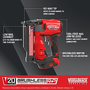 CRAFTSMAN V20 RP Pin Nailer, Nail Gun, 23GA, For 5/8-1-3/8 inch Pin Nails, Bare Tool Only (CMCN623B)