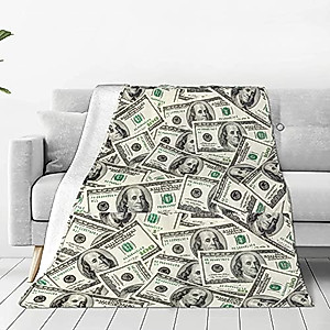 Money Throw Blanket, 100 Dollar Bill Fleece Blankets 50x40 Inch Lightweight Super Soft Cozy Warm Bed Blanket for Kids Adults All Season Use