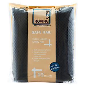 Roving Cove Stair Banister Guard 10ft x 3ft, Railing Safety Net for Baby Proofing, Child Safety Gate Cover, Balcony Mesh Netting, Ebony Black