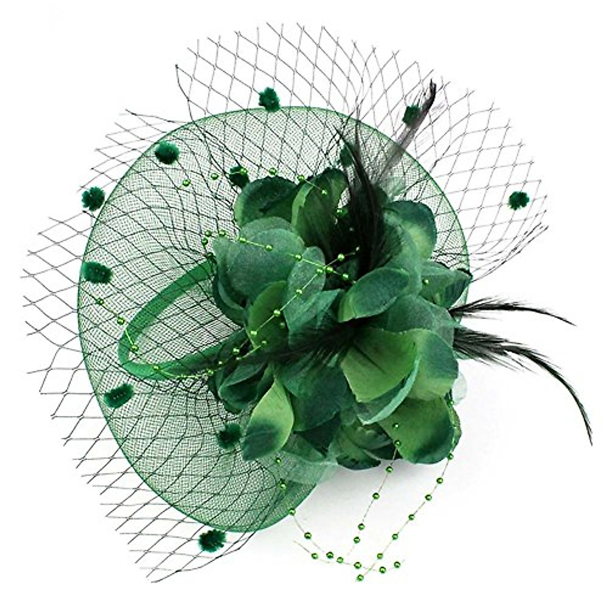 ACTLATI Fascinators Hat for Women Tea Party Headband Wedding Cocktail Flower Mesh Feathers Hair Clip 20s Flapper Headpiece,Dark Green