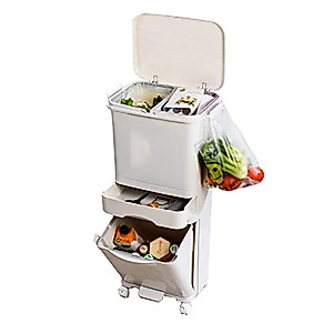 taimowei 42L Waste Bin Trash Can Dustbins Wheel Pedal Type with Lid 3-Layer Paper Basket Kitchen 42X28.2X112.2CM