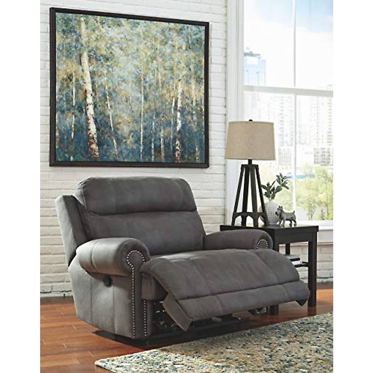 Signature Design by Ashley Clonmel Microfiber Extra Wide Manual Reclining Loveseat, Gray
