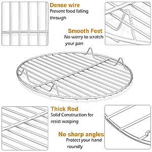 P&P CHEF Round Cooking Rack, 3 Pcs (7½” & 9” & 10½”), Baking Cooling Steaming Grilling Rack Stainless Steel, Fits Air Fryer/Stockpot/Pressure Cooker/Round Cake Pan, Oven & Dishwasher Safe