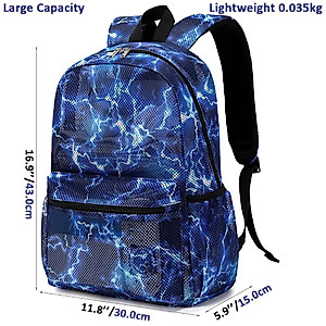Meisohua Mesh Backpack for Boys Lightning Blue School Backpack for Kids Boys 2 in 1 Set See Through Casual Backpack for Teen Boys Girls