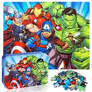 LELEMON Puzzles for Kids Ages 4-8,100 Piece Puzzles for Kids in a Metal Box, Educational Kids Puzzles Jigsaw Puzzles 100 Piece Puzzle Games Puzzle Toys Childrens Puzzles for Girls and Boys