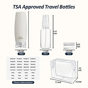 PACKISM TSA Approved Toiletry Bottles - 9 Pack Leakproof 3.4oz Silicone Travel Bottles for Toiletries, Travel Accessories with Clear Makeup Bags for Shampoo Conditioner Lotion Body Wash BPA Free