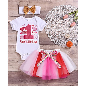 KANGKANG My First Valentine Day Newborn Girl Clothes Romper + Tutu Skirt Infant Summer Outfits 3PC Set 6-9 Months
