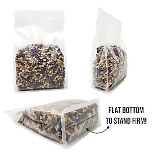 50 Pack Matte Frosted Ziplock Bag with Wide Square Flat Bottom - Semi-Transparent, Food Grade Packaging for Snacks, Candy, and More - Recyclable PET & PE Material