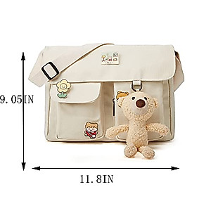 Tote Bag for Women Canvas Hobo Bag Cute Messenger Bag Shoulder Bag Large Kwaii Crossbody Bag with Pins and Pendant