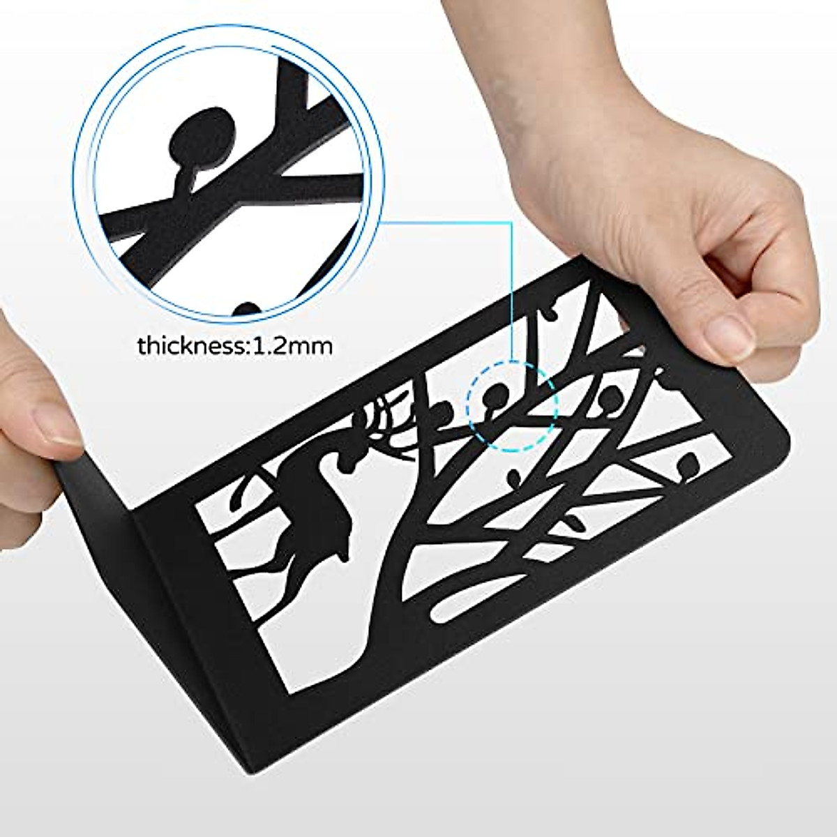 Book Ends Deer and Tree Art Frosted Surface Scratch Resistance Book Shelves Modern Design Thickened Sturdy Metal Bookend Heavy Strong Duty Book Stopper for CDs Decorative Book Shelf Decor 7x4.7x3.6”