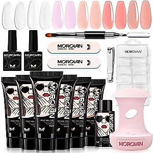 Morovan Poly Gel Nail Kits Starter Kit: Poly Nail Gel Kit for Beginners Poly Gel Kits with U V Light Gel Nail Kit DIY Extension Gel Kit Poly Nail Gel Kit with Everything