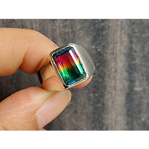 Tourmaline Signet Ring, Watermelon Tourmaline Ring, 925 Solid Sterling Silver, Copper Ring, Mens Ring, Women Ring, Statement Ring, Promise Ring, Gift for Partner (925 Solid Silver, 12)