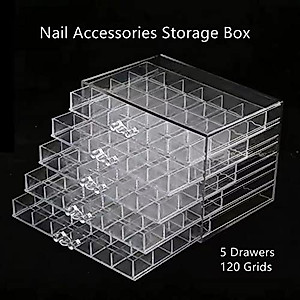 Feadily Acrylic Jewelry Organizer Box, Jewelry Drawer Organizer With 5 Drawers 120 Grids, Clear