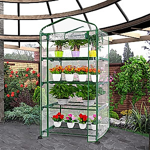 Mini Greenhouse for Plant Outdoors Indoor Seedlings,Portable Grow Greenhouse Tent Flower House Gardening Backyard (4-Tier House)