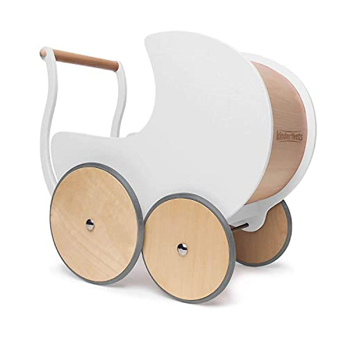 Kinderfeets Pram Walker - Toy Stroller for for Babies, Kids, and Toddlers | Sustainable and Eco-Friendly | 2-in-1 Walker and Stroller Design (White)