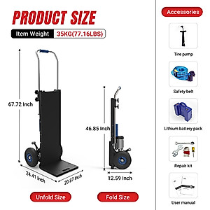 XSTO Heavy Duty Stair Climbing Hand Trucks 550lbs Capacity, Electric Dolly with Back Board Powered Stair Climbing Cart 480W Carbon Steel Frame, Adjustable Handle Stair Climber Trolley(ZW4250)