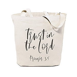 The Cotton & Canvas Co. Trust in the Lord, Proverbs 3:5 Beach, Shopping and Travel Resusable Shoulder Tote and Religious Bible Verse Handbag