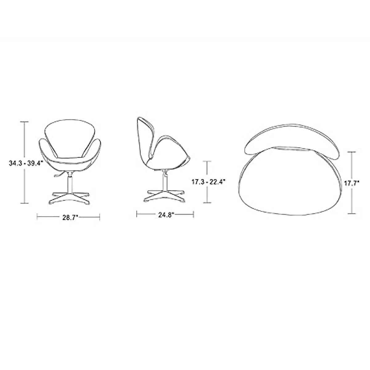 column M Raspberry Mid Century Modern Living Room Round Seat Leather Accent Chair, 22", Set of 2, Blue