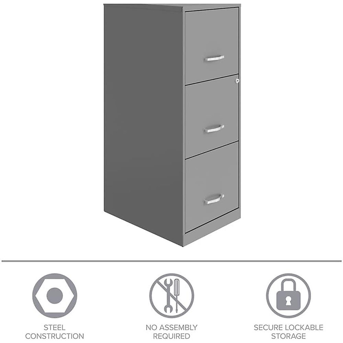 Scranton & Co 3 Drawer Metal Vertical File Cabinet with Lock Arctic Silver