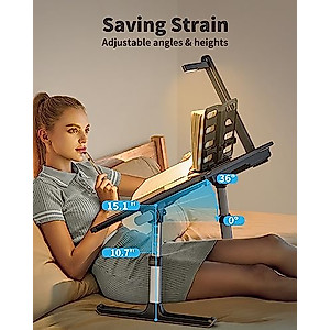 Laptop Bed Tray Desk with LED Desk Light, SAIJI Adjustable Laptop Stand for Bed, XX-Large PVC Leather Foldable Laptop Table with Book Stand, School Supplies for High School College Students (Black)
