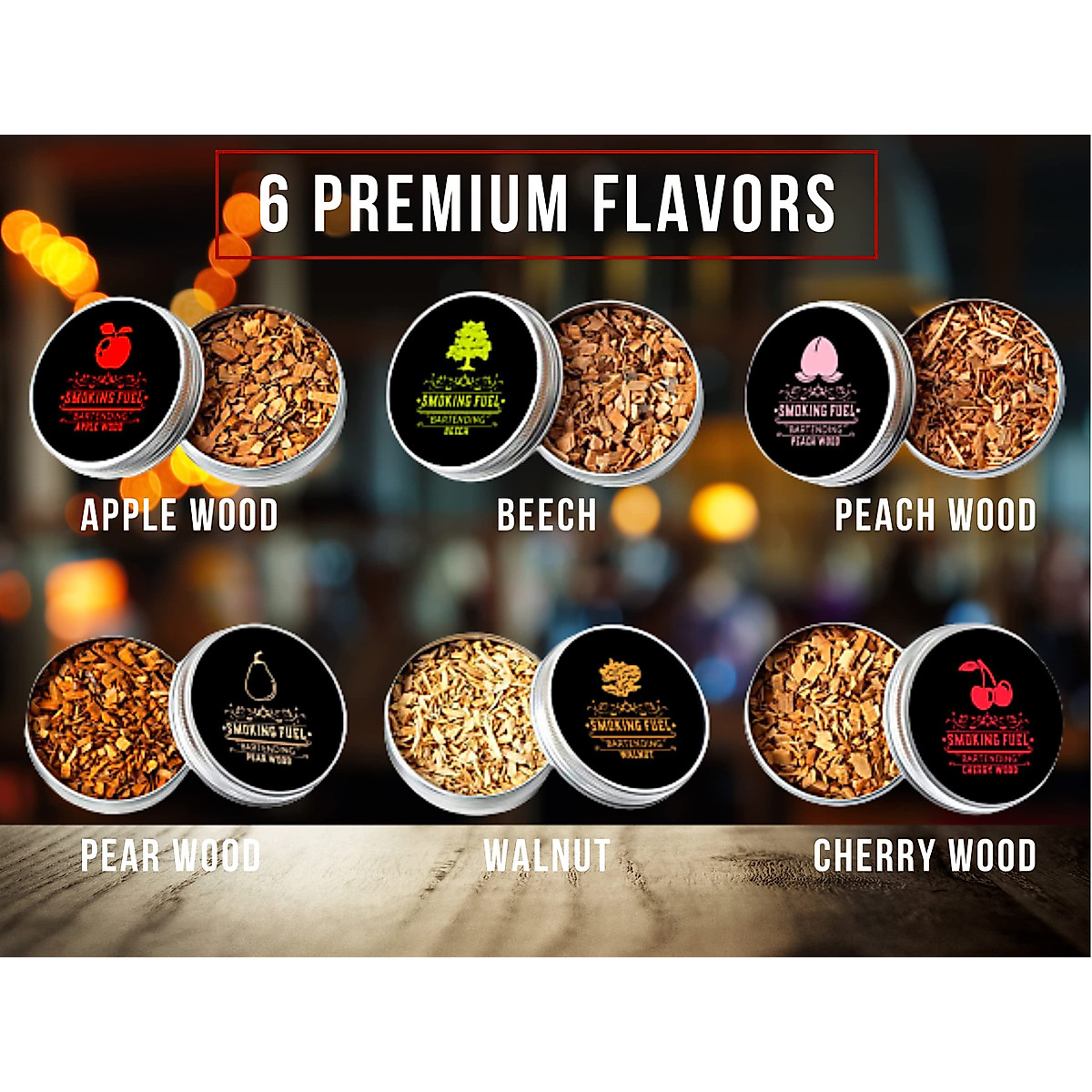 Kinnedine | Cocktail Smoker with Torch, Premium Quality Whiskey Gifts for Men, Best for Bourbon Whisky, Six Flavor Wood Chips for Infusing Cocktails, Wine, Whiskey, Cheese, Salad, and Meat. Cleaning Kit Included for Easy Clean Up. (No Butane)