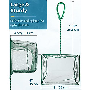 Pawfly 8 Inch Aquarium Fish Net with Braided Metal Handle Square Net with Soft Fine Mesh Sludge Food Residue Wastes Skimming Cleaning Net for Fish Tanks Small Koi Ponds and Pools