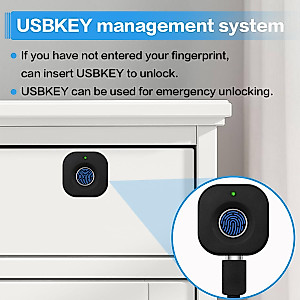 Fingerprint Lock for Cabinet,Smart Biometric Drawer Lock with USB Key,Keyless Hidden File Cabinet Wardrobe Lock, Finger Print Locks for Cabinet,Drawer,Wooden Furniture