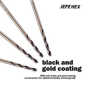 JEFE HEX 3/32 Inch HSS Jobber Length Twist Drill Bits, 135 Degree Split Point, Ideal for drilling on Steel, Copper, Wood, Plastics, Aluminum, Zinc Alloy. Drill bits for Industry, MRO and DIY Use. (Pack of 12)