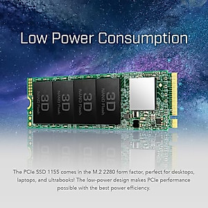 Transcend 1TB MTE115S M.2 2280 PCIe Gen3x4 SSD, 3D NAND, NVMe Internal Solid State Drive, Low-Power Consumption, SLC Cache, Up to 3,200 MB/s - TS1TMTE115S