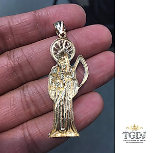 14k Yellow Gold Religious Santa Muerte Pendant - Height 45 MM Width 20 MM Avg. Weight 4.2 grams