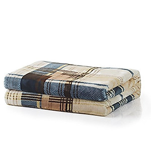 Tache Winter Cabin Blue Tan Farmhouse Super Soft Micro Fleece Tartan Plaid Plush Lightweight Throw Blanket, 66x90, Twin Size