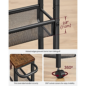 VASAGLE Slim Rolling Cart, 5-Tier Storage Cart, Narrow Cart with Handle, 5.1 Inches Deep, Metal Frame, for Kitchen, Dining Room, Living Room, Home Office, Rustic Brown and Classic Black ULRC034B01