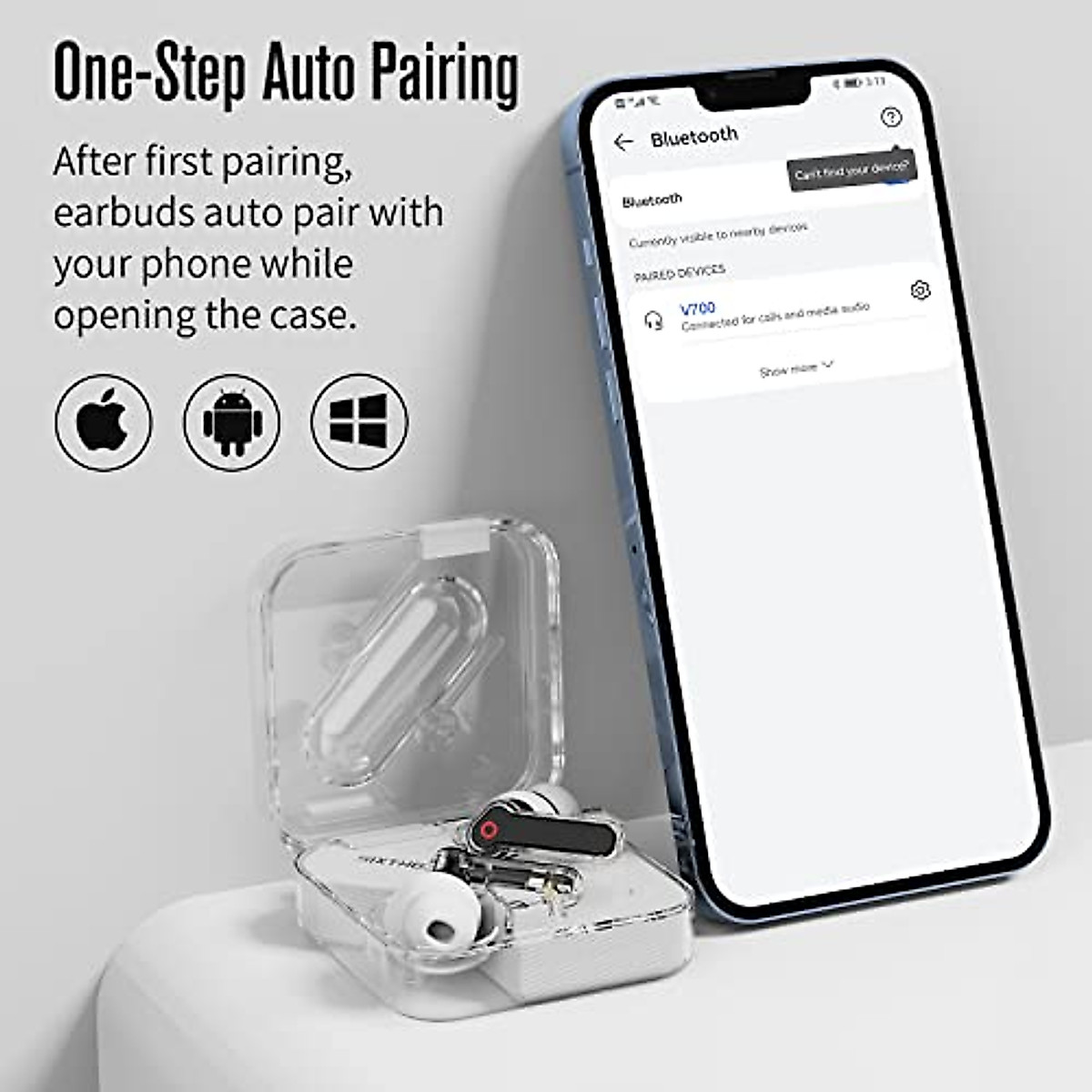 SIXTHGU Wireless Earbuds Bluetooth Headphones, Crystal Ear Buds with Fast Charging Case IPX4 Waterproof Stereo Earphones in-Ear Built-in Mic Headset Premium Deep Bass(White)
