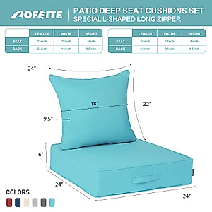 AOFEITE Outdoor Olefin Water-Resistant Deep Seat Cushion Set, 2PCS Weather and Fade Resistant 24''x 24''x 6'' Patio Furniture Seat Cushion, Thickened Sofa Chair Pad for Lawn, Garden, Turquoise