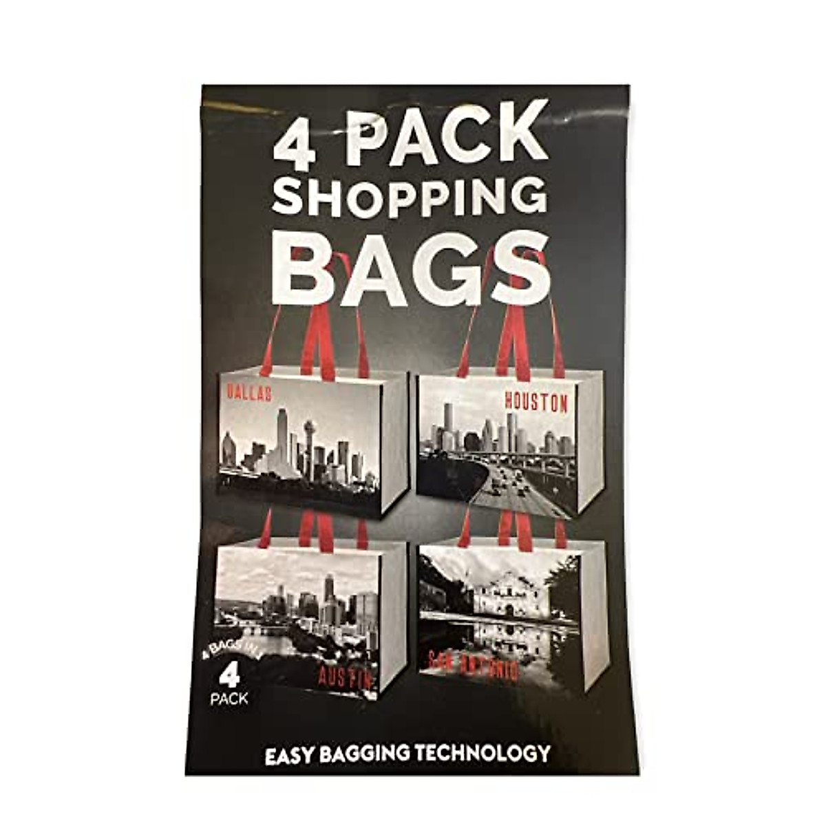 Costco Reusable Grocery Bags - Heavy Duty, Foldable, Click N Stay Technology, Large Shoulder Straps, Bottle Holders Inside (4-Pack), Black