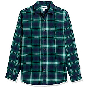 Amazon Essentials Men's Slim-Fit Long-Sleeve Plaid Flannel Shirt (Limited Edition Colors), Green Navy Plaid, Medium